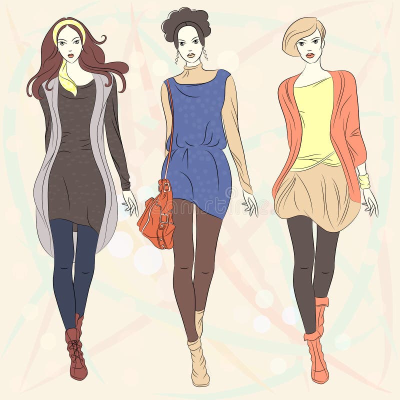 Vector Beautiful Fashion Girls Top Models Stock Vector - Illustration ...