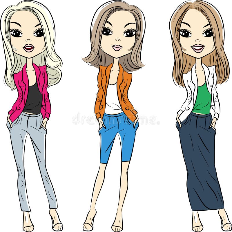 Vector Beautiful Fashion Girls Top Models Stock Vector - Illustration ...