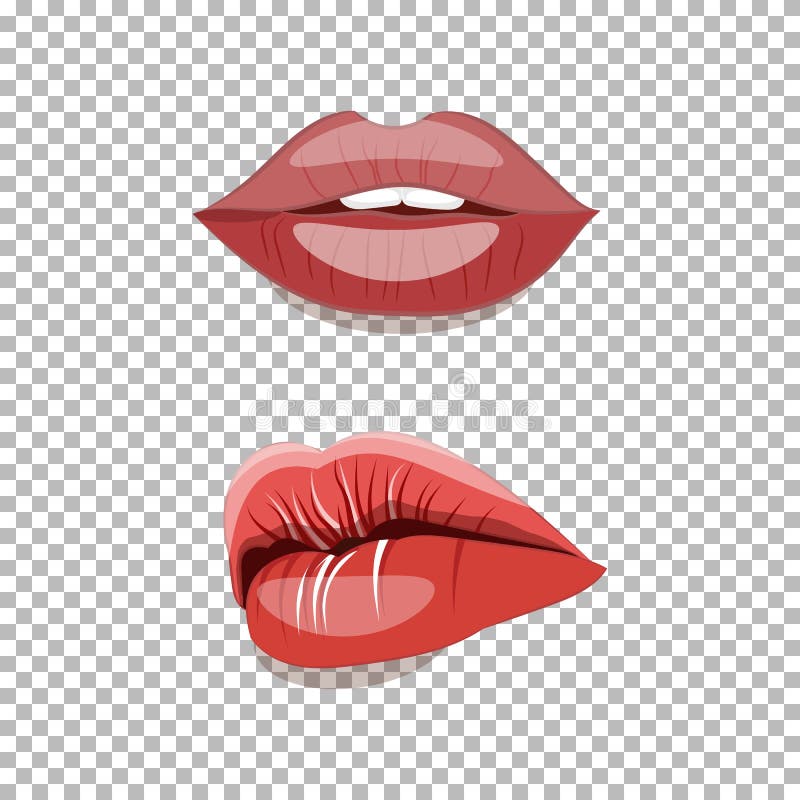 Vector Beautiful Female Lips with Cute Makeup, Front and Side View ...