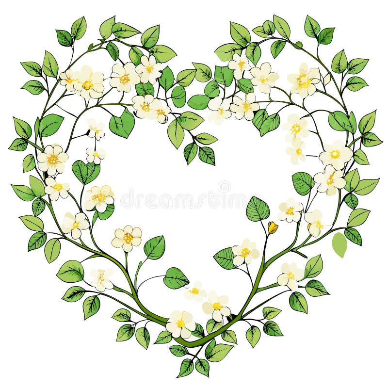 Vector of Beautiful Heart Made from Jasmine Flower Branches on White ...