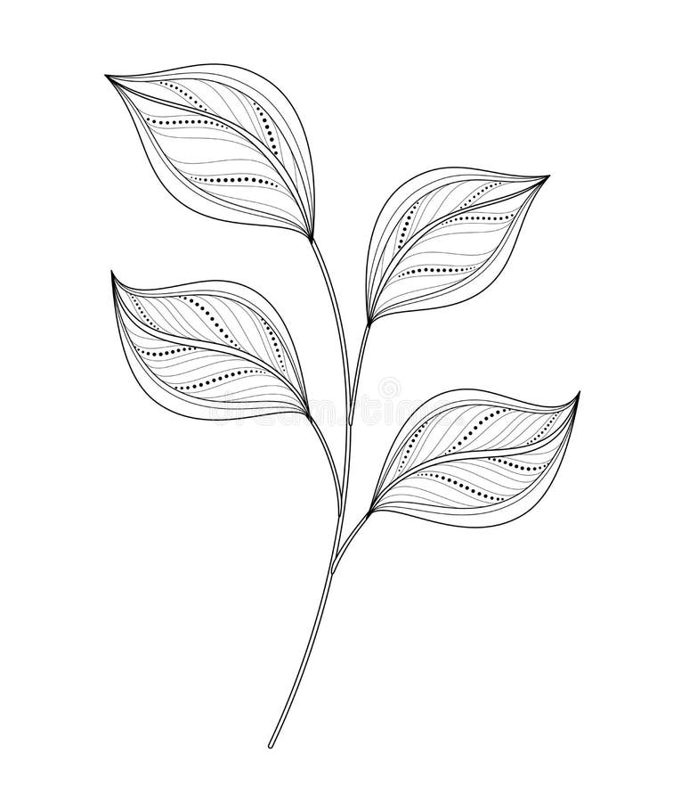 Vector Beautiful Monochrome Contour Leaf Stock Vector - Illustration of ...
