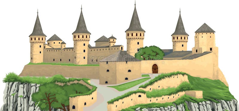 Vector Beautiful Old Castle with Towers Stock Vector - Illustration of ...