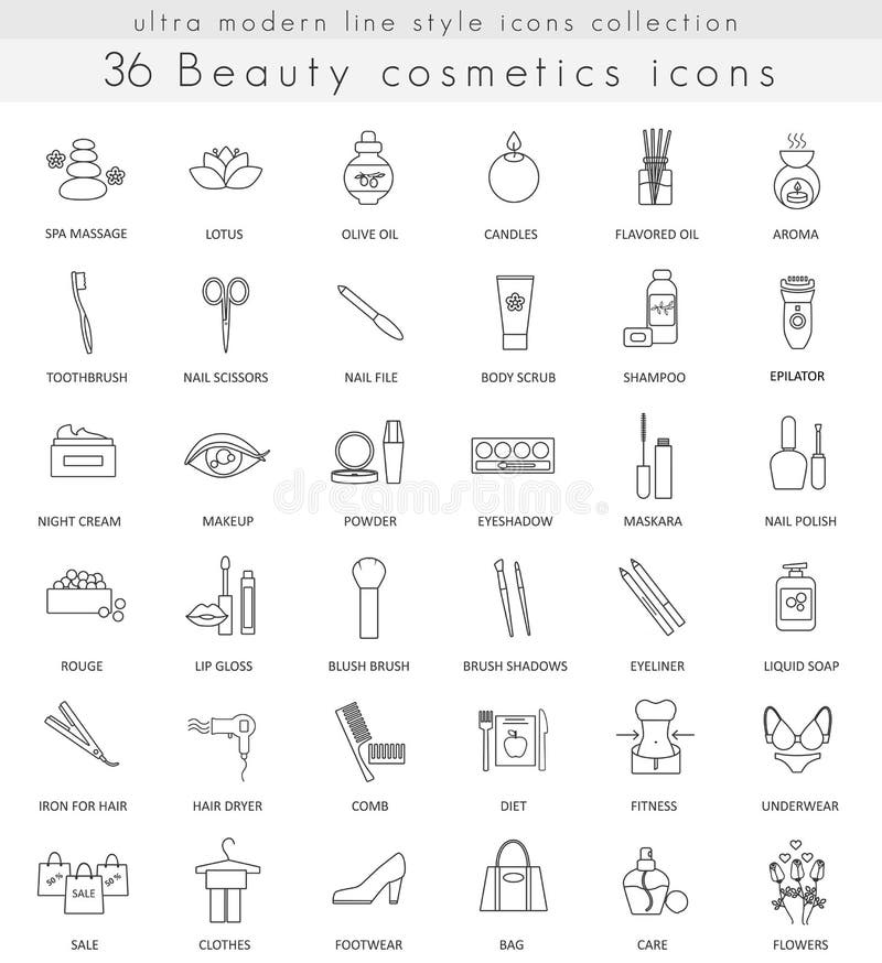 Vector Beauty Cosmetics Ultra Modern Outline Line Icons for Web and ...