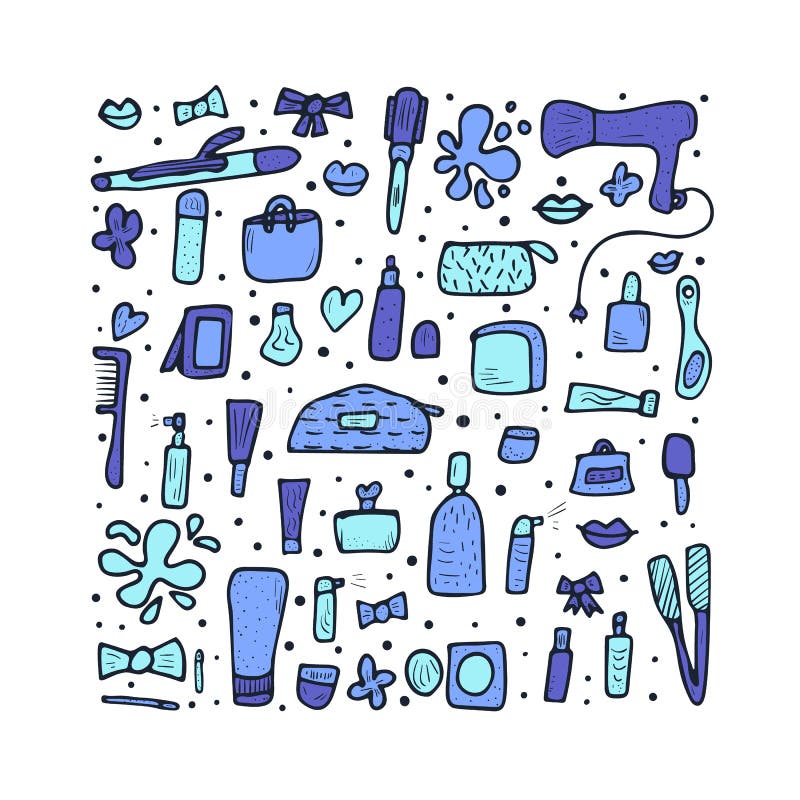 Set of Cosmetic Items. Collection of Beauty Tools. Stock Vector ...