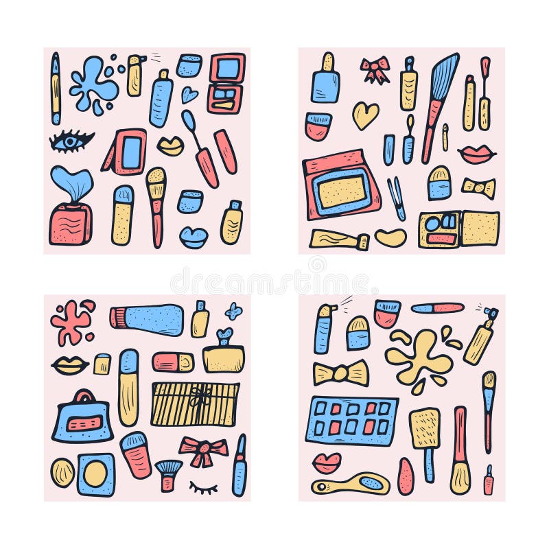 Set of Cosmetic Items. Collection of Beauty Tools. Stock Vector ...