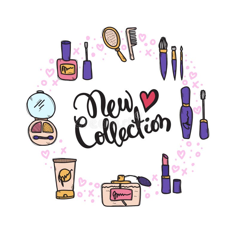 Vector Beauty and Make Up Doodle Circle Frame with Hand Lettered ...