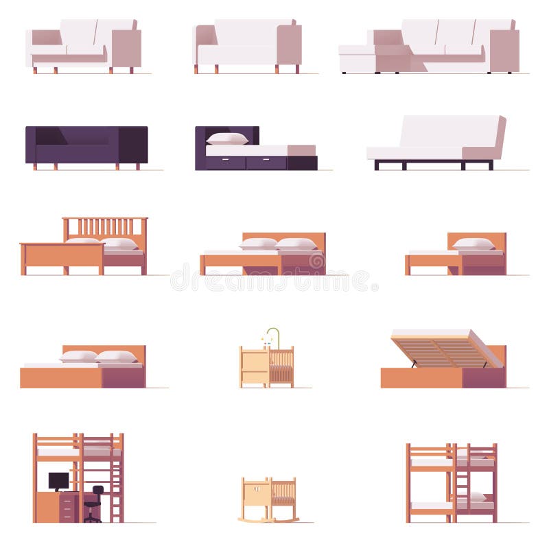 Vector beds and sofas set stock vector. Illustration of pillow - 97455181