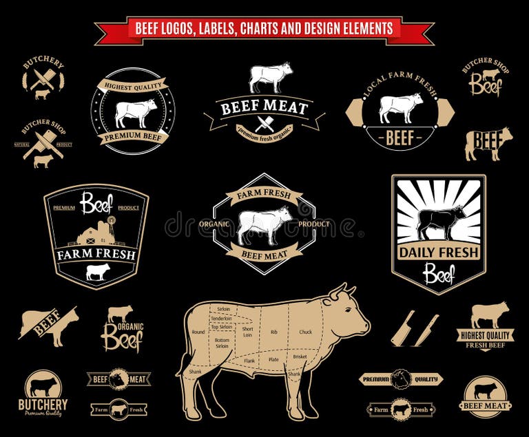 Vector Beef Labels, Charts and Design Elements Stock Vector ...