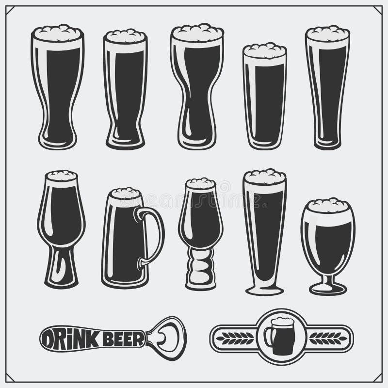 Vector beer glassware set. stock vector. Illustration of design - 83676634