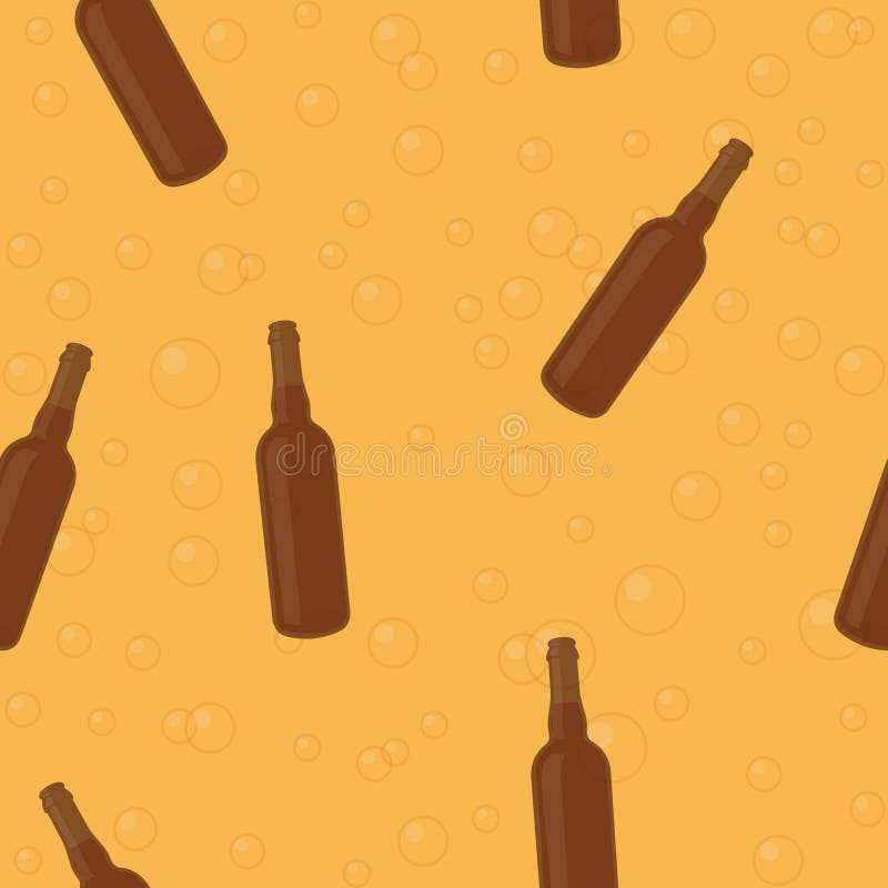Vector Beer Seamless Pattern Background with Beer Bottles and Bubbles ...