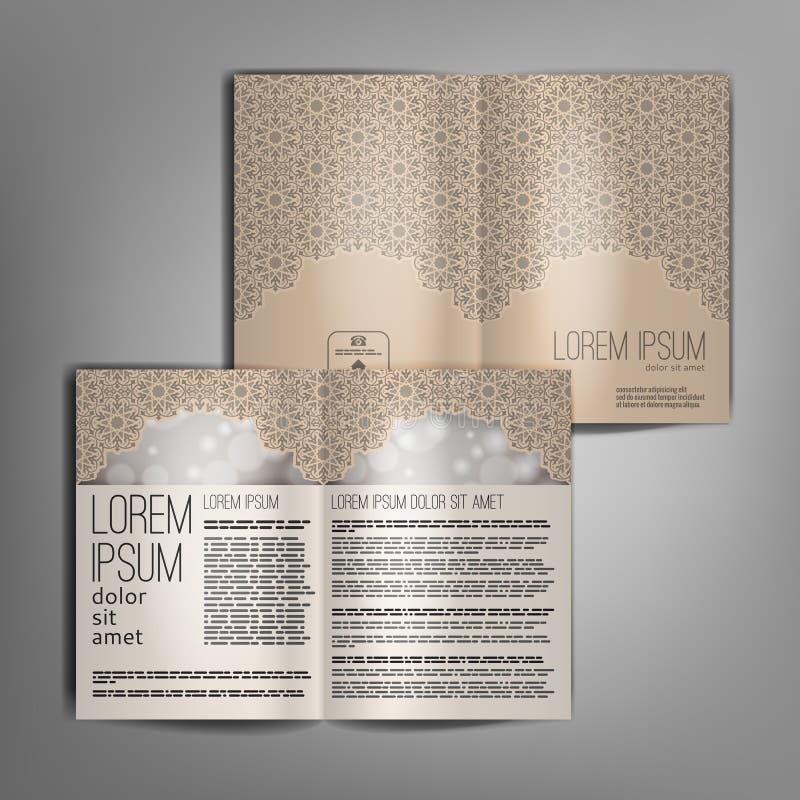 Vector Beige Brochure Template Design with Vintage Pattern. Stock ...