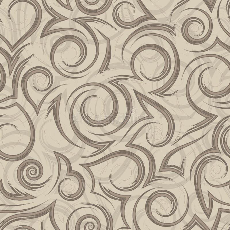 Vector Beige Geometric Seamless Pattern of Flowing Spirals Curls and ...