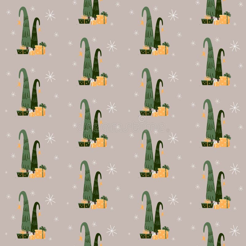 Vector Bent Top Christmas Noel Tree with Stars, Presents or Gift, and ...