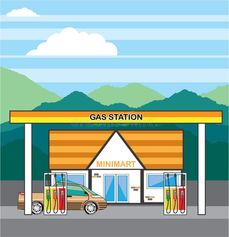 Vector Benzinestation vector illustratie. Illustration of bijtanken ...