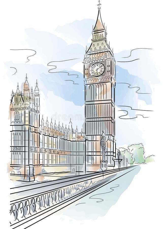 Big Ben of Tower in London stock vector. Illustration of england - 8338141