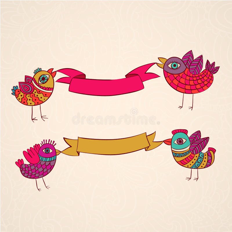Vector Birds Ribbons Banner Design Template Stock Vector - Illustration ...