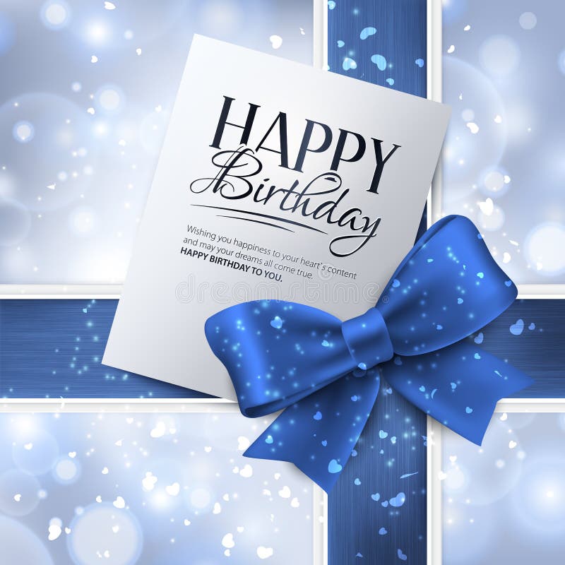 Blue Happy Birthday Card with Detailed White Gift Box Ornament Stock ...