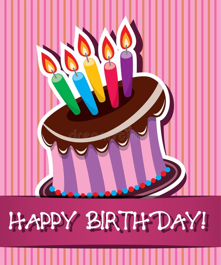 Vector Birthday Card with Cake and Candles Stock Vector - Illustration ...
