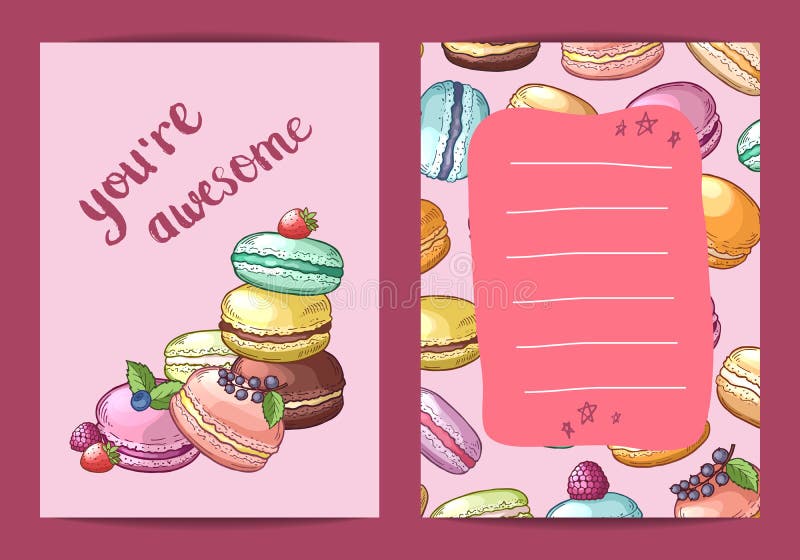 Vector Birthday Card Template with Colored Hand Drawn Macaroons Stock ...