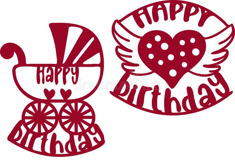 Vector Birthday Toppers. Stroller and Heart with Wings Stock Vector ...