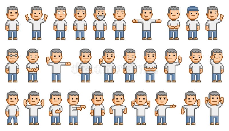 Vector 8-bit Pixel Art People Set Stock Illustration - Illustration of ...
