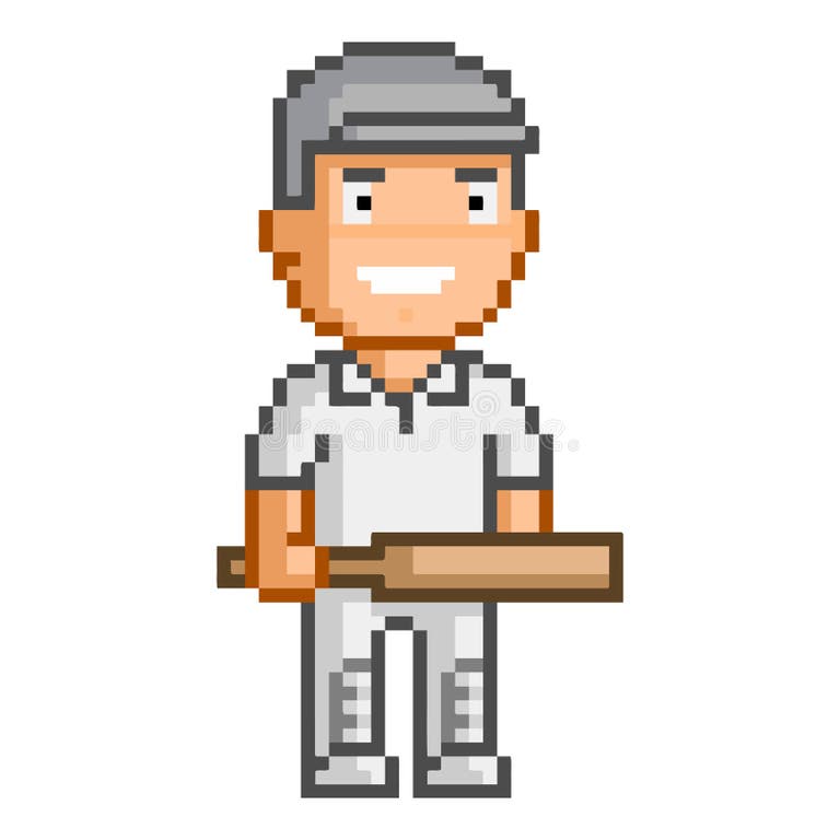 Vector 8-bit Pixel Cricket Player for Games Stock Illustration ...