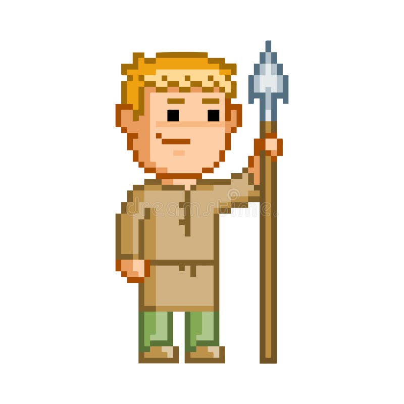 Pixel Hero with Axe for Video Games Stock Illustration - Illustration ...