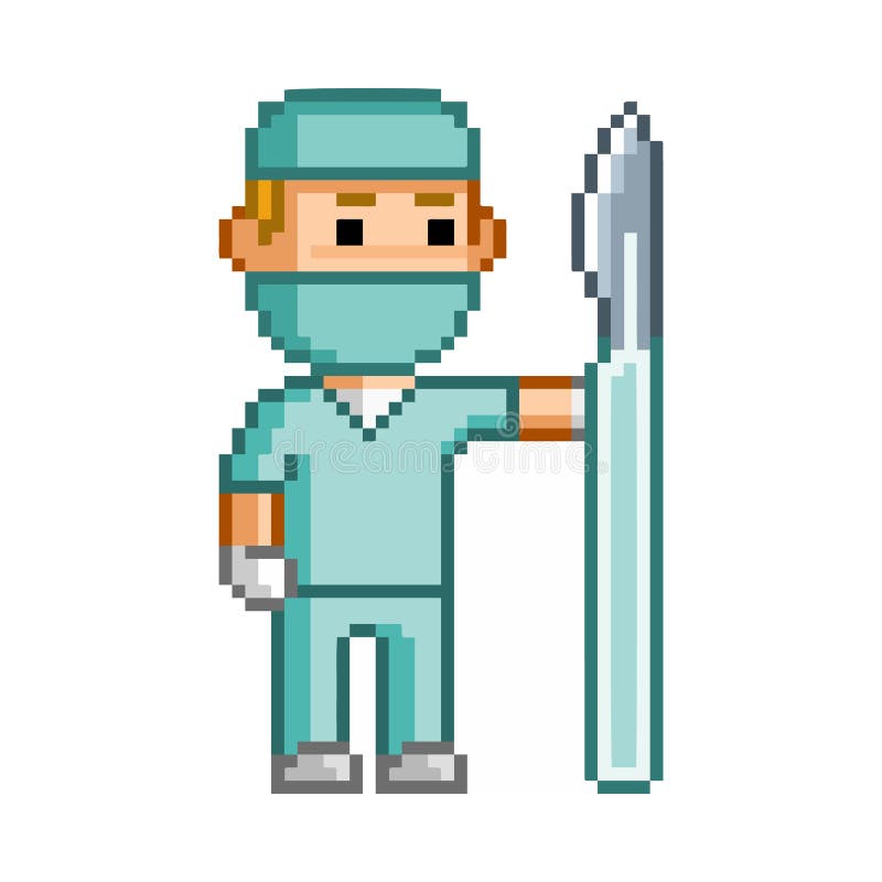 Vector 8 Bit Pixel Surgeon for Game Stock Illustration - Illustration ...