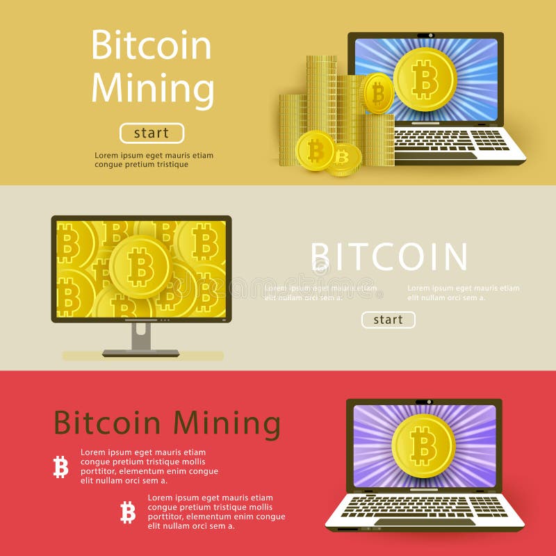 Vector Flat Bitcoin Mining Posters Set Stock Vector - Illustration of ...