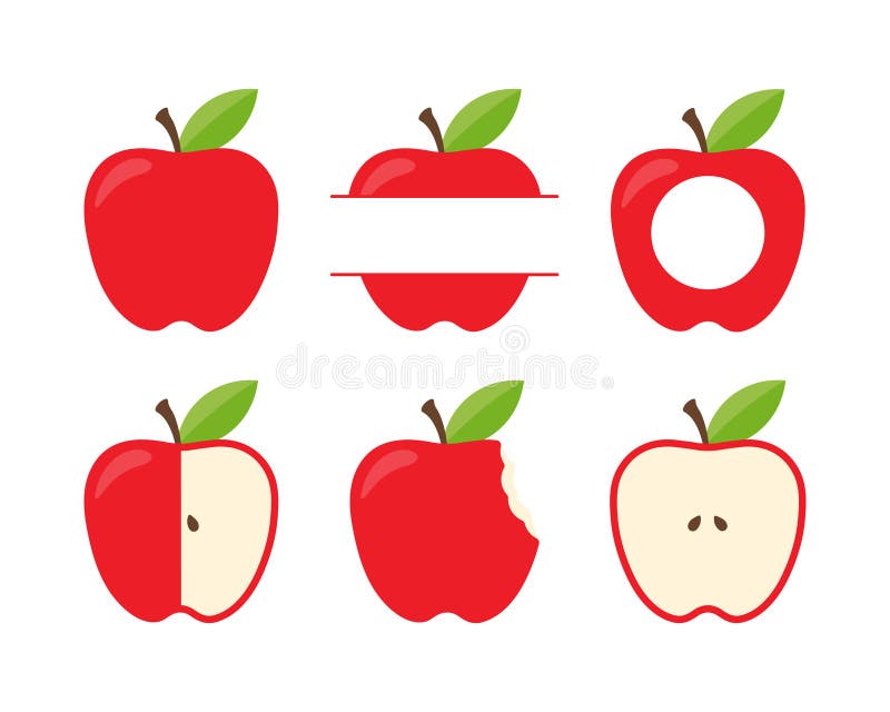 Vector Bitten Red Apple Apple Cut in Half Leave Space for Adding Text ...