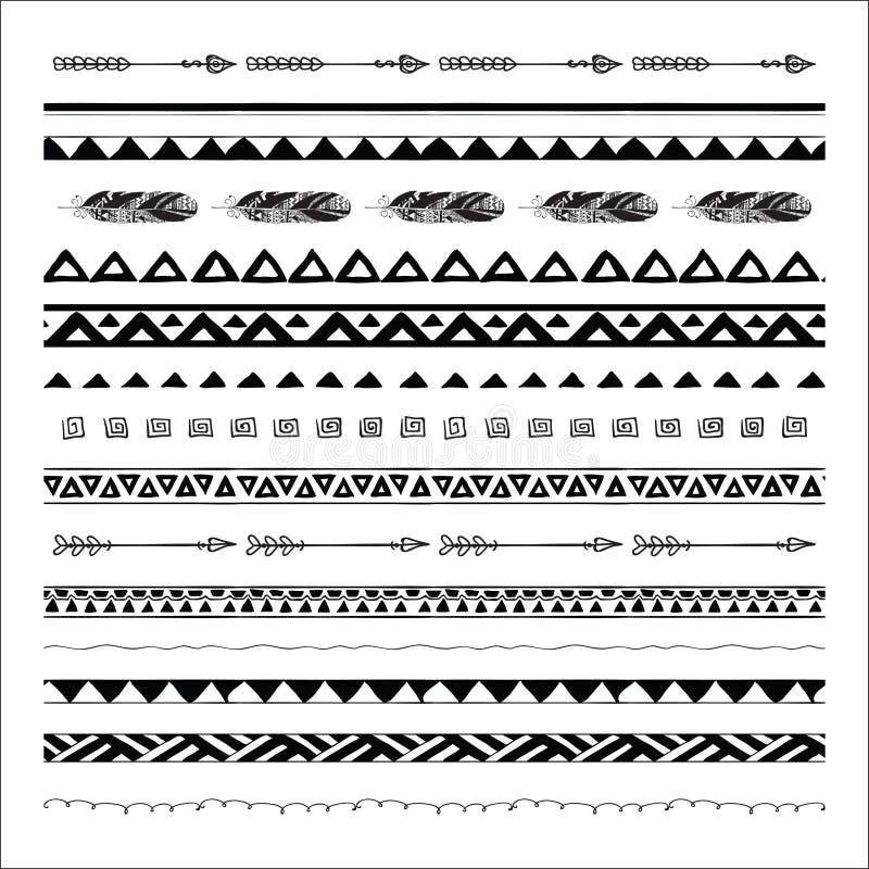 Vector Black Abstract Tribal Seamless Pattern Borders Stock Vector ...
