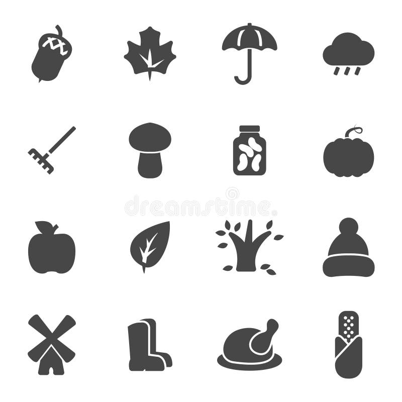 Vector Black Autumn Icons Set Stock Illustration - Illustration of ...
