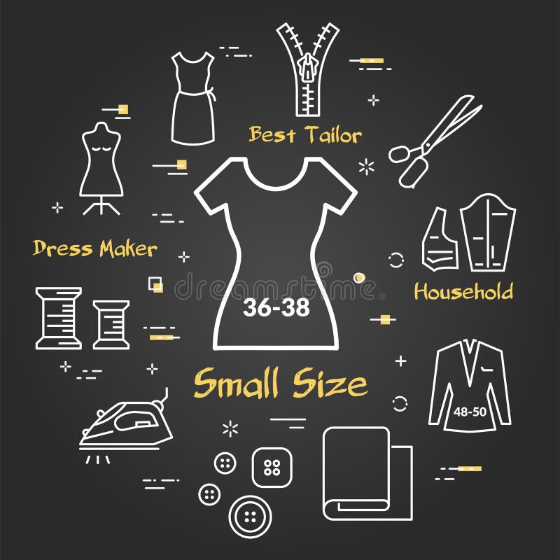 Vector Black Banner of Tailor and Sewing - Small Size Clothes Stock ...