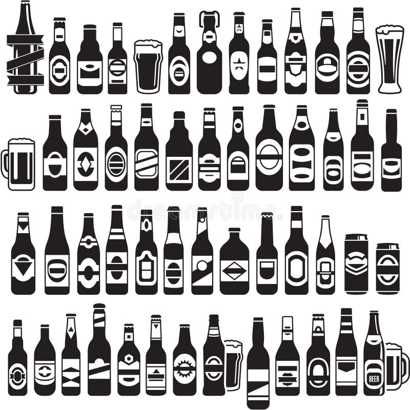 Vector Black Beer Bottles Icons Set Stock Vector - Illustration of ...