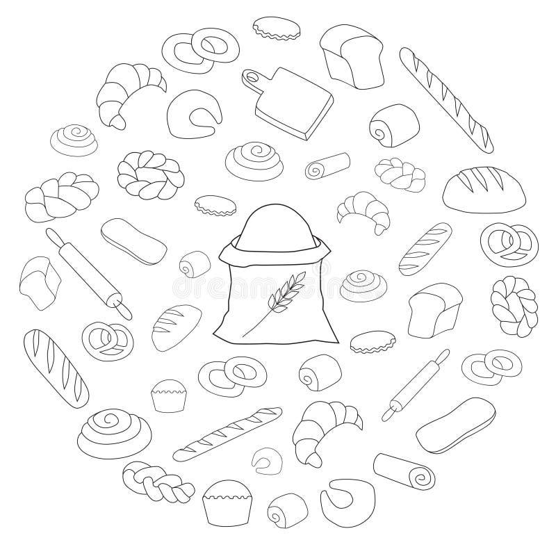 Vector Black Bread Icon Round Set on White Stock Vector - Illustration ...