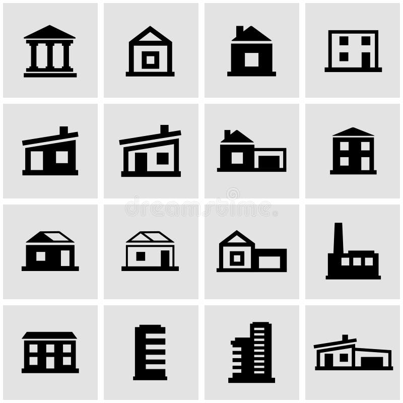 Vector Black Buildings Icon Set Stock Vector - Illustration of ...