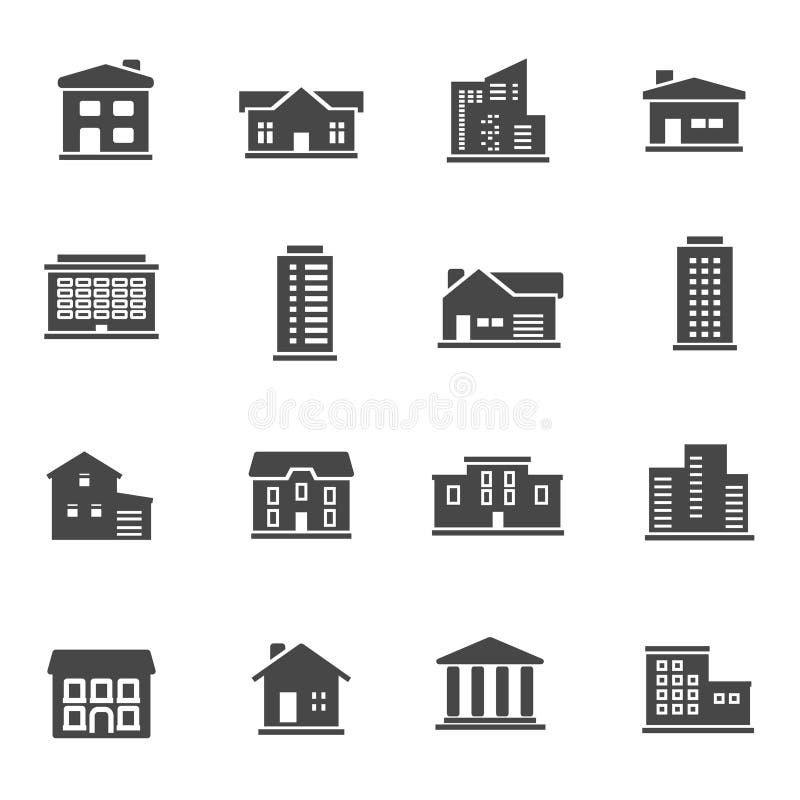 Vector Black Buildings Icons Set Stock Illustration - Illustration of ...