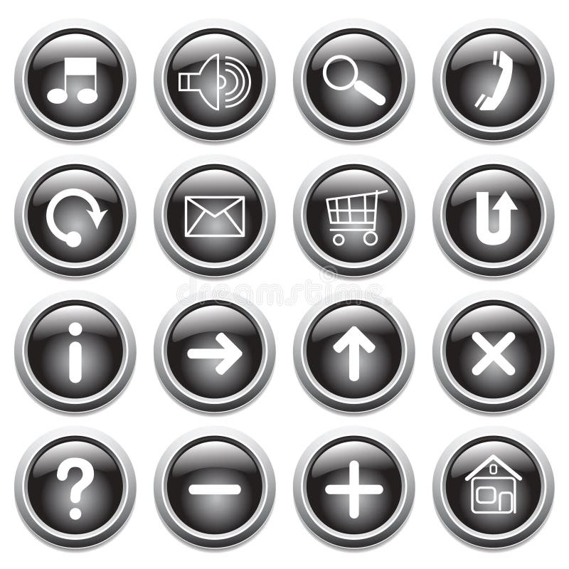 Vector Black Buttons with Symbols. Stock Vector - Illustration of data ...