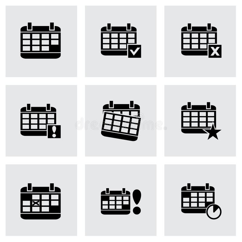Vector Black Calendar Icon Set Stock Illustration - Illustration of ...