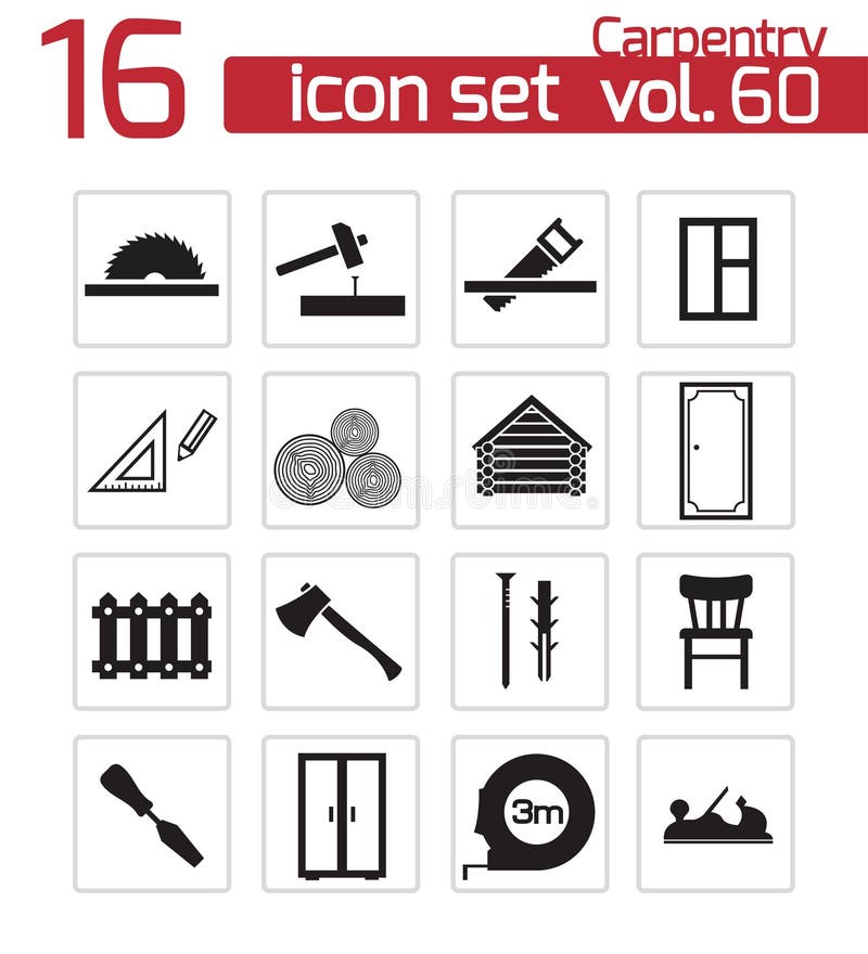 Vector Black Carpentry Icons Stock Illustration - Illustration of icons ...