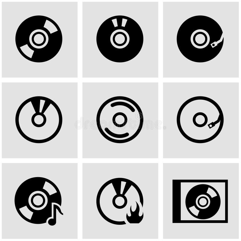 Vector black cd icon set stock illustration. Illustration of sign ...