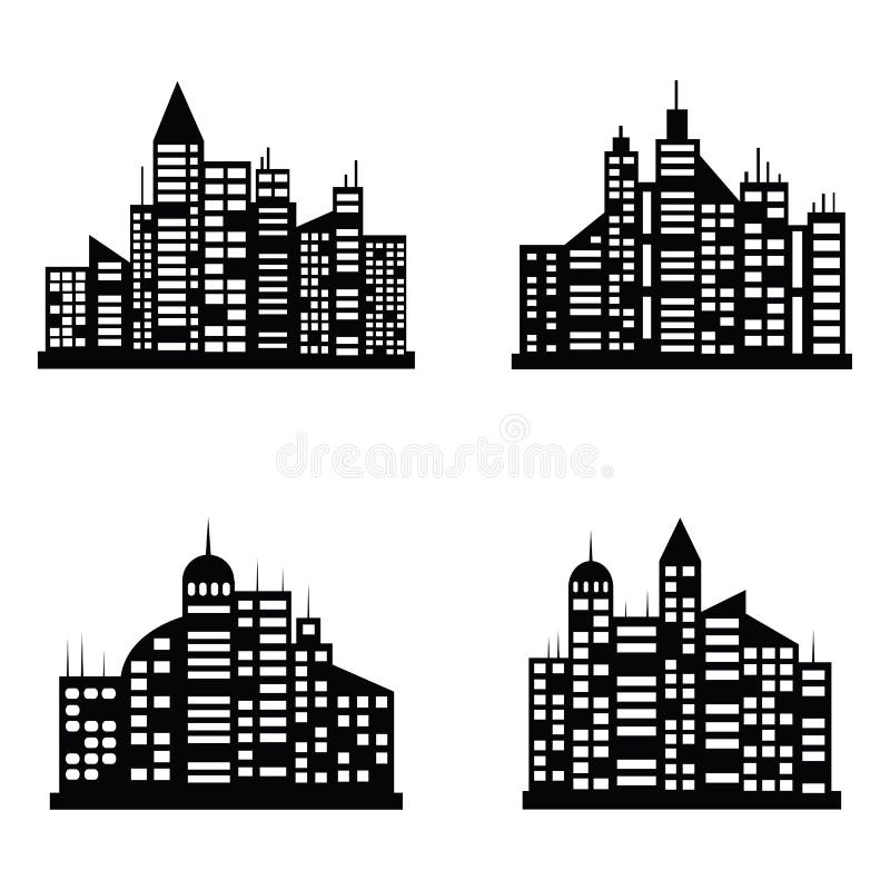 Vector Black City Icons Set Stock Vector - Illustration of neighborhood ...