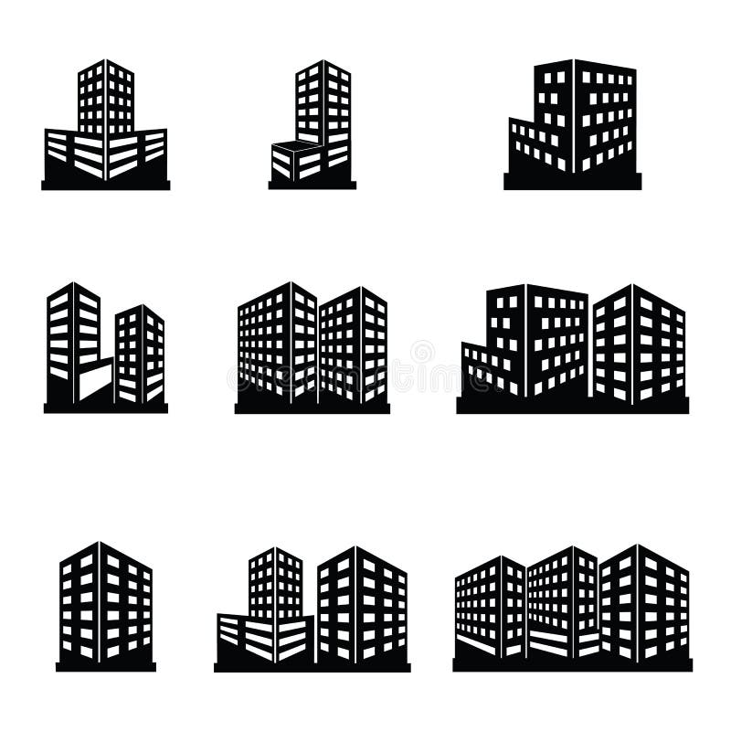 Vector Black City Icons Set Stock Vector - Illustration of neighborhood ...