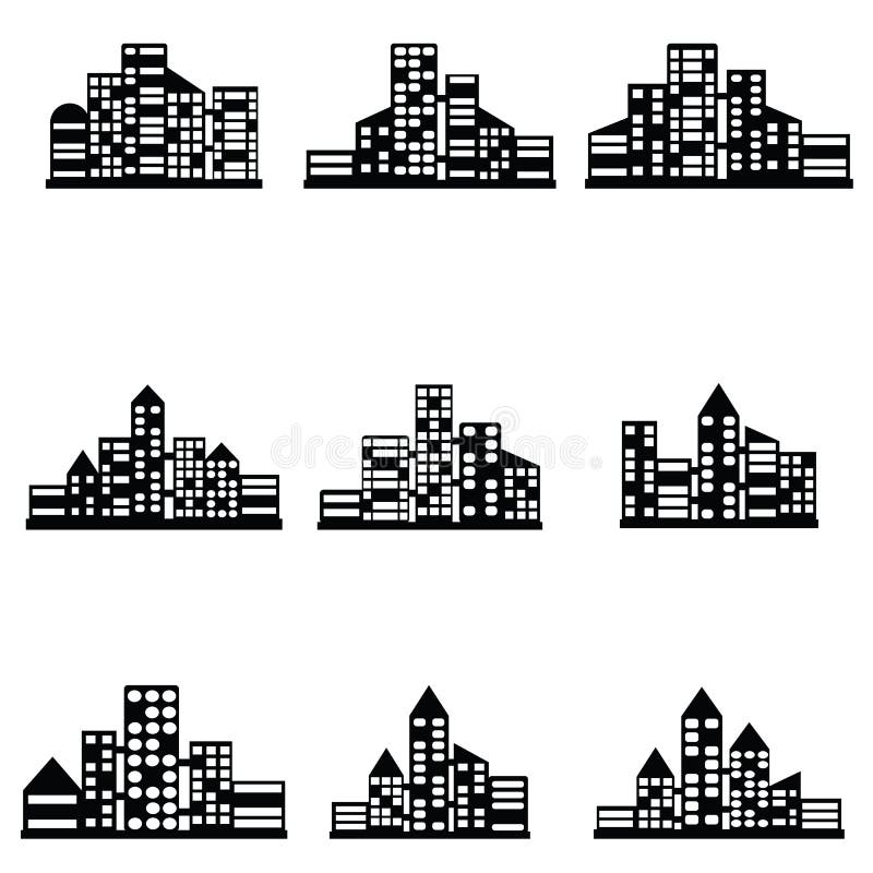 Vector Black City Icons Set Stock Vector - Illustration of horizontal ...