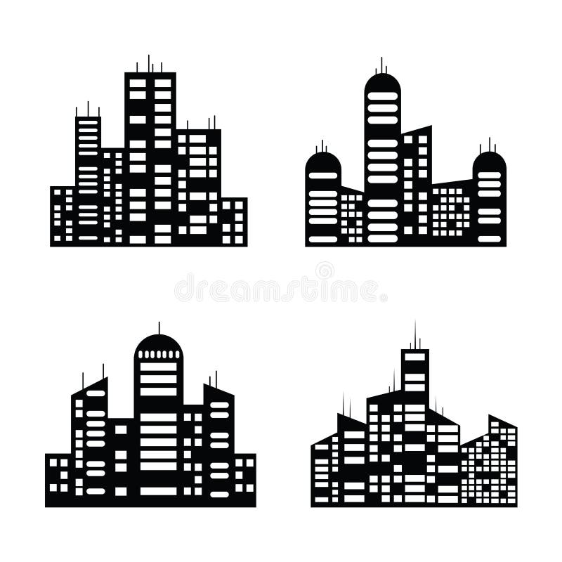 Vector Black City Icons Set Stock Vector - Illustration of build, home ...