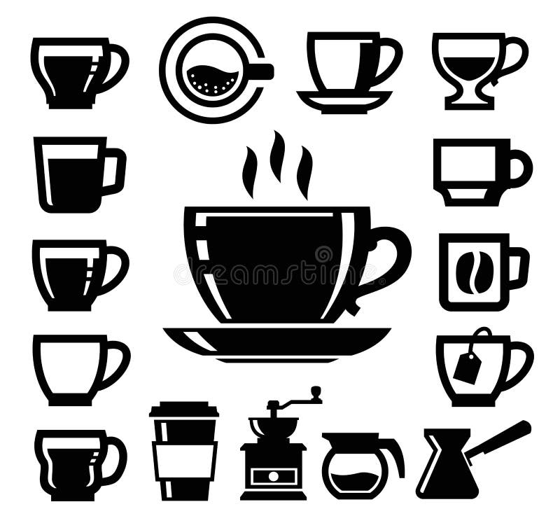 Vector black coffee icons stock vector. Illustration of away - 37020211