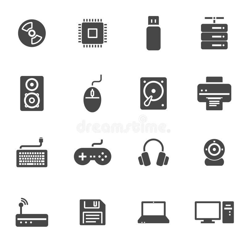 Vector Computer Hardware Icons. PC Components Set Stock Illustration ...