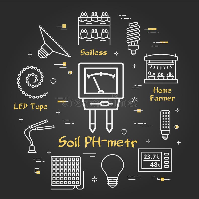 Vector Black Concept of Hydroponic and Growth Led Light - Soil PH-meter ...