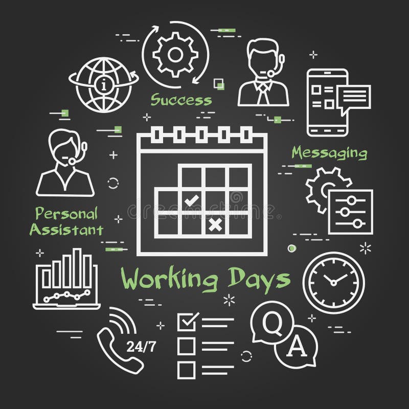 Vector Black Concept of Online Support - Calendar with Working Days ...