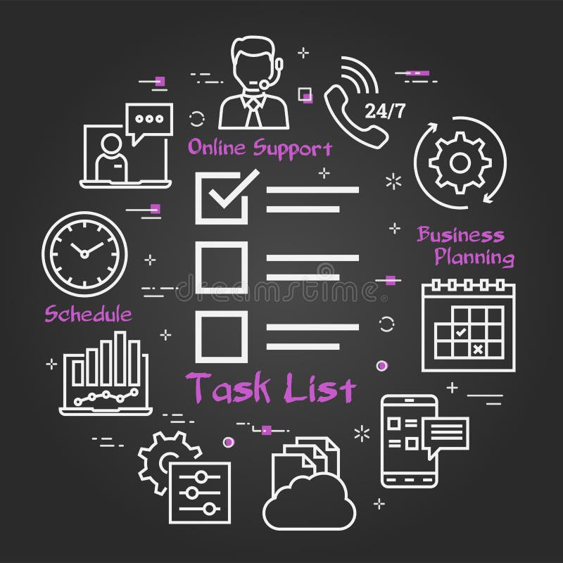 Vector Black Concept Of Online Support - Task List Icon Stock Vector ...